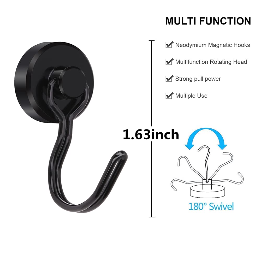 Magnetic Hooks,35Lbs Strong Neodymium Magnet Hook,for Hanging BBQ Grill Tools Pot Holders,Refrigerator,Cruise,Kitchen,Key Holder,Coat,(Black 10PACK)