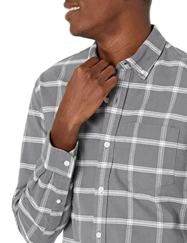 Amazon Essentials Men's Regular-Fit Long-Sleeve Pocket Oxford Shirt, Grey White Windowpane, X-Large