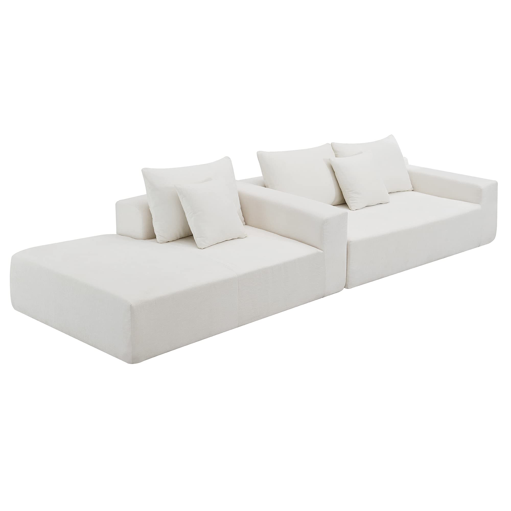 BIADNBZ 109" Modular Sectional Sofa with Chaise Lounge and Pillows, Convertible L Shaped Couch for Living Room Small Spaces Apartment Salon, Upholstered Chenille Fabric Sleeper,White