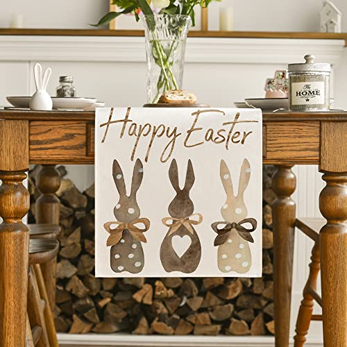 Artoid Mode Carrots Rabbit Bunny Happy Easter Table Runner, Spring Summer Seasonal Holiday Kitchen Dining Table Decoration for Indoor Outdoor Home Party Decor 13 x 72 Inch