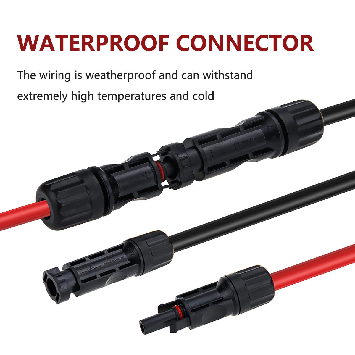 Ancable 20-Feet Solar Extension Cable, 1-Pair 10AWG Solar Panel Cable Wire with Male and Female Weatherproof Connector (20ft Red + 20ft Black)