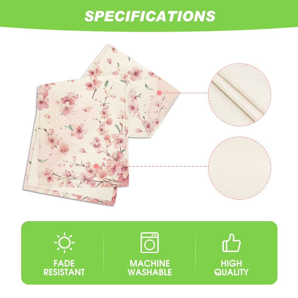 Artoid Mode Floral Cherry Blossoms Branches Summer Table Runner, Seasonal Spring Kitchen Dining Table Decoration for Home Party Decor 13x48 Inch