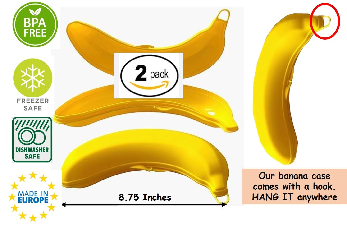 Banana Keeper On The Go Outdoor Travel Case BPA-Free Fruit Protector Saver Portable Banana Holder for Lunch Boxes Cute Carrier Storage Box 2 Pack Yellow (Banana Keeper)