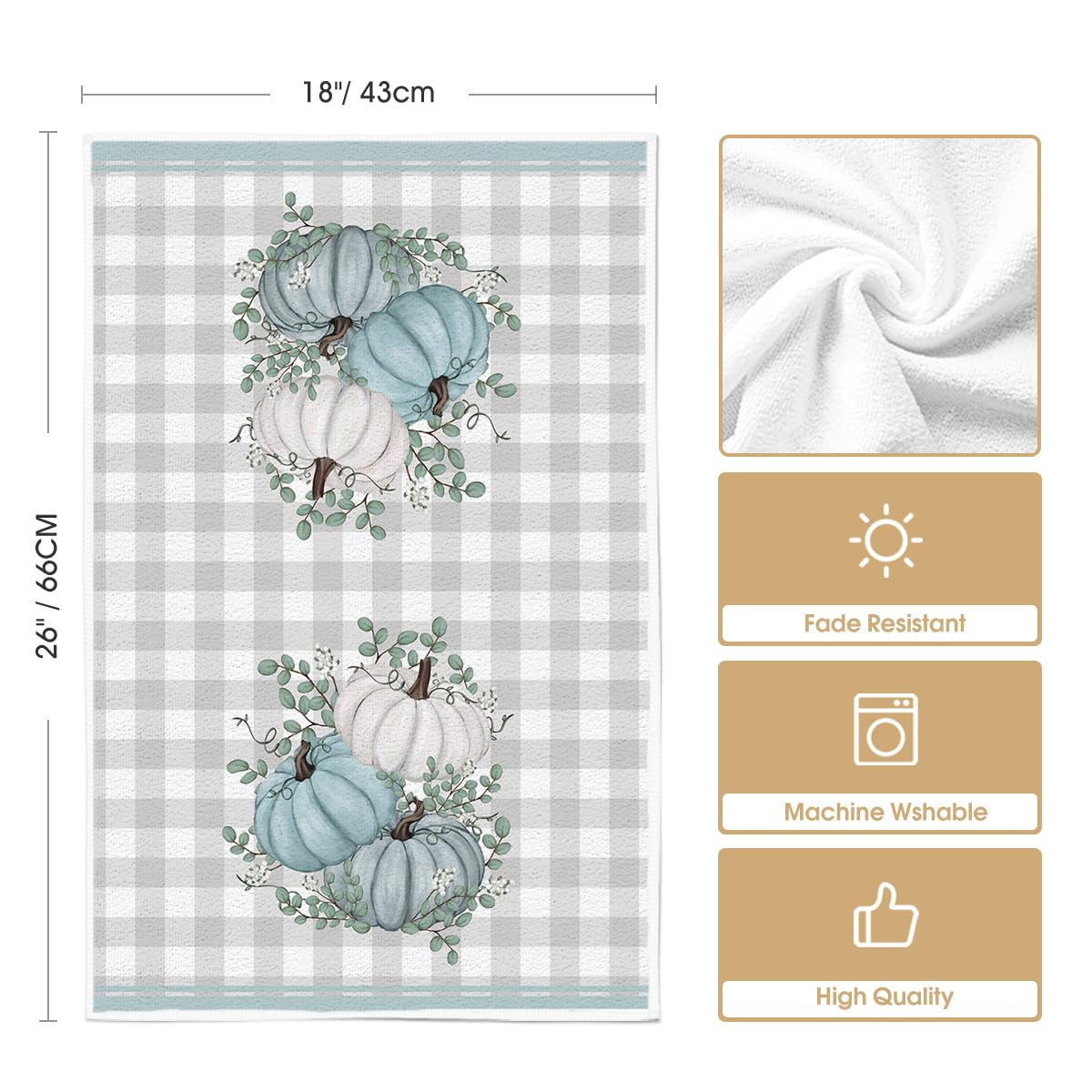 Artoid Mode Hello Pumpkin Eucalyptus Leaves Fall Kitchen Towels Dish Towels, 18x26 Inch Autumn Thanksgiving Harvest Tea Hand Towel Set of 2