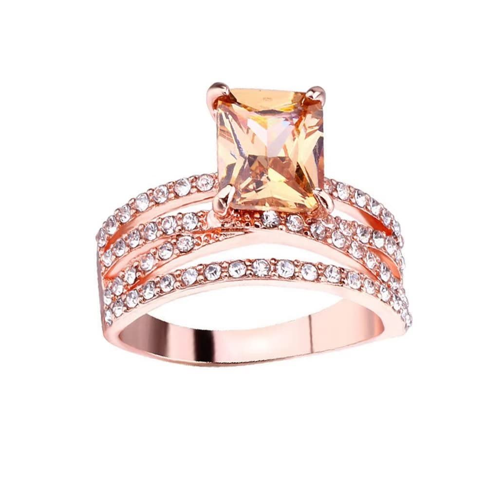 Aioweika Womens Rings Fashion Geometric Square Rose Gold Ring Jewelry Stacking Ring Set Diamond Inlaid Temperament Rings