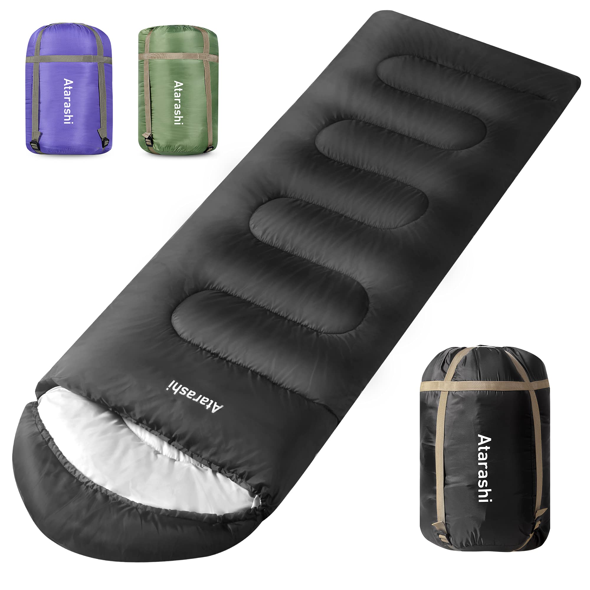 Atarashi Camping Sleeping Bag- 4 Seasons for Adults, Light, Warm, Extra-Large with Compression Sack- Great for Hiking, Backpacking & Outdoor Adventures in Cold Weather,33''X87''