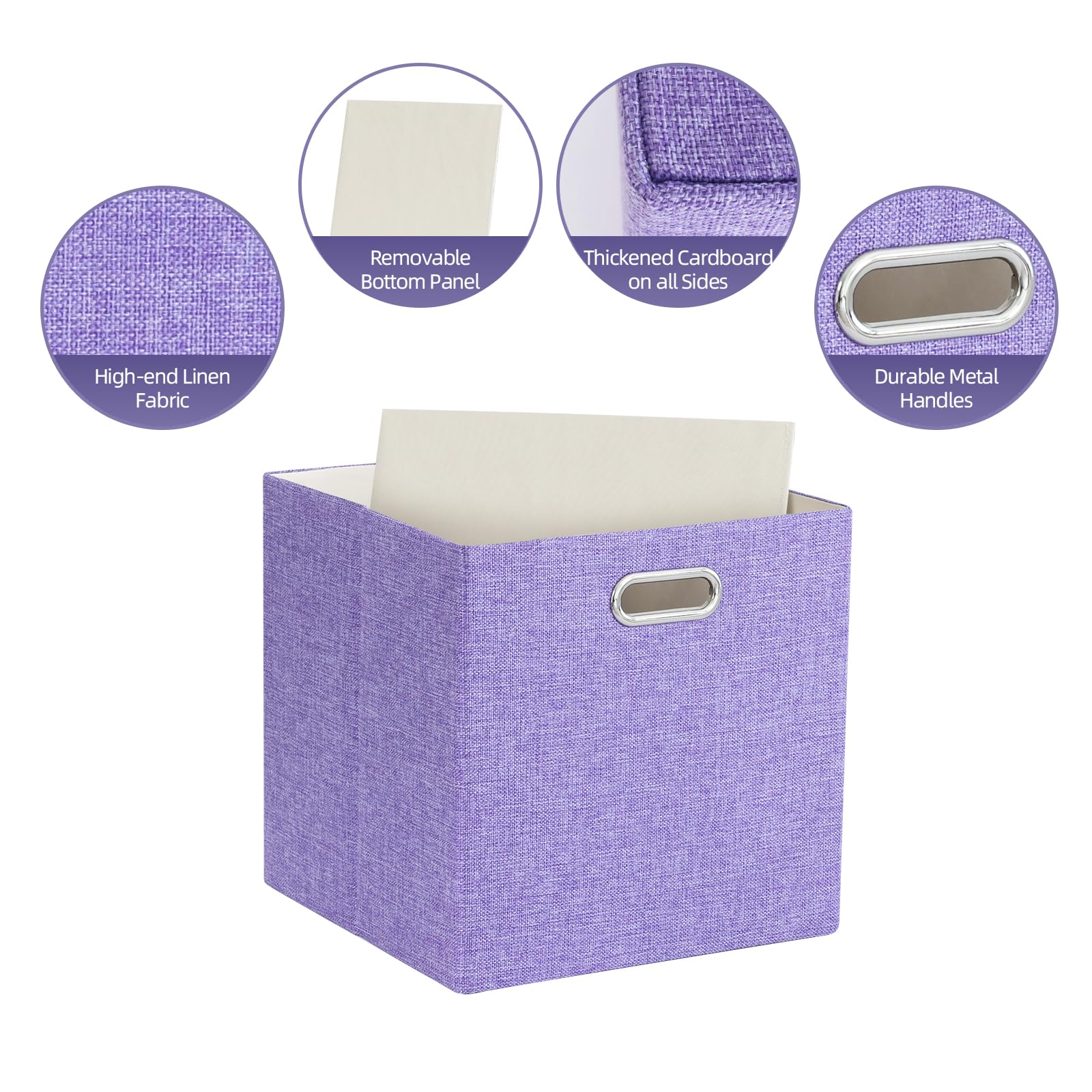 ORGMASTER Foldable Cube Storage Bin Organizing Baskets Cubby Boxes Fabric Storage Cubes Organizer Bins with Handles for Organization Shelf Closet, 13"x13"x13", Pack of 4, Purple
