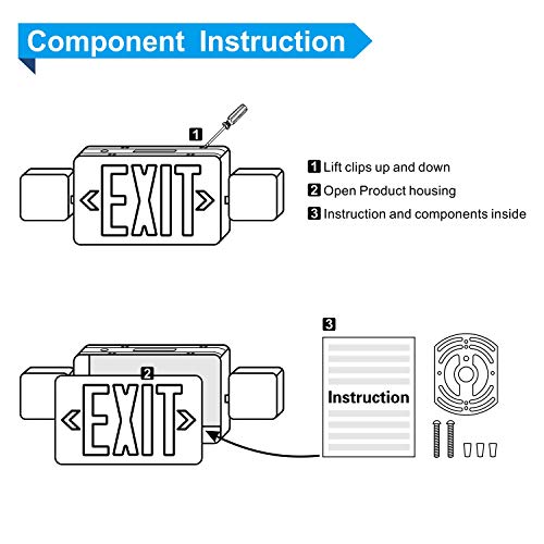 SPECTSUN 4 Pack LED Sign Emergency Light, Red Exit Sign Light with Battery Backup, Exit Light with Emergency Light/Photoluminescent Exit Sign/