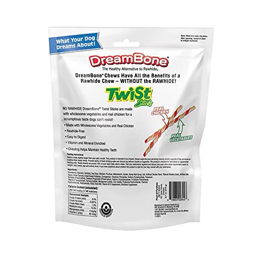 Dreambone Chicken & Vegetable Twist Sticks, Dog Chew Sticks, Rawhide Free Treats for Dogs