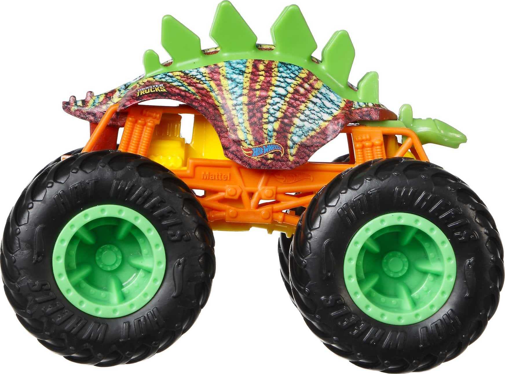 Hot Wheels Monster Trucks 1:64 Scale Dino 2-Pack, Set with Motosaurus & Mega-Wrex, Toy for Kids & Collectors