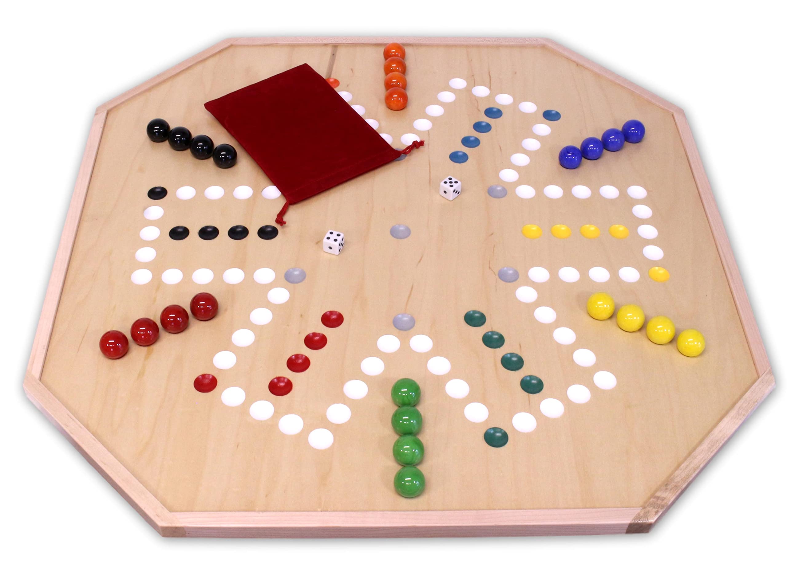 AmishToyBox.com Large Wahoo Marble Game Board Set - 25" Wide - Maple Wood - Double-Sided - with Large 1" Marbles and Dice Included