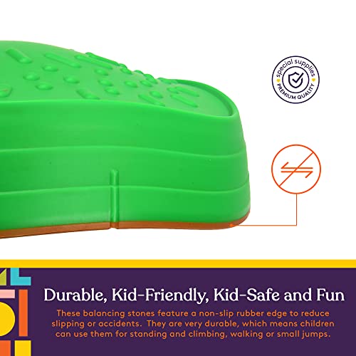 Special Supplies Stepping Stones for Kids, 5 Balance Indoor and Outdoor Blocks Promote Coordination, Balance, Strength, Child Safe Rubber, Non-Slip Edging, Stackable (Primary)
