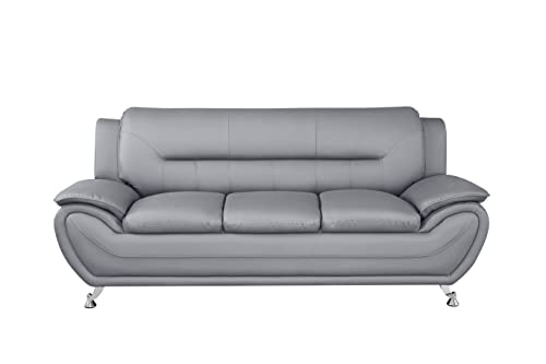 US Pride Furniture Michael Collection Modern Style Faux Leather Versatile Couch for Living Room, Bedroom or Office-Comfortable Design and Elegant Look, Loveseat, Sofa, Cloud Grey