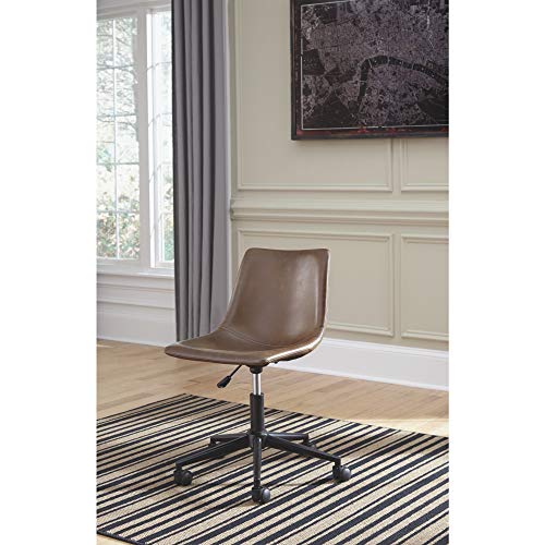 Signature Design by Ashley Faux Leather Adjustable Swivel Bucket Seat Home Office Desk Chair, Brown