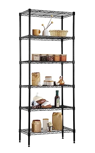 YYkokocat 6-Tier Wire Shelving Unit Detachable Storage Shelves with 8 Adjustable Feet 59" H x 23" x 14" Kitchen Storage Rack Adjustable Metal Shelf for Pantry Closet, 900LB Capacity, Black