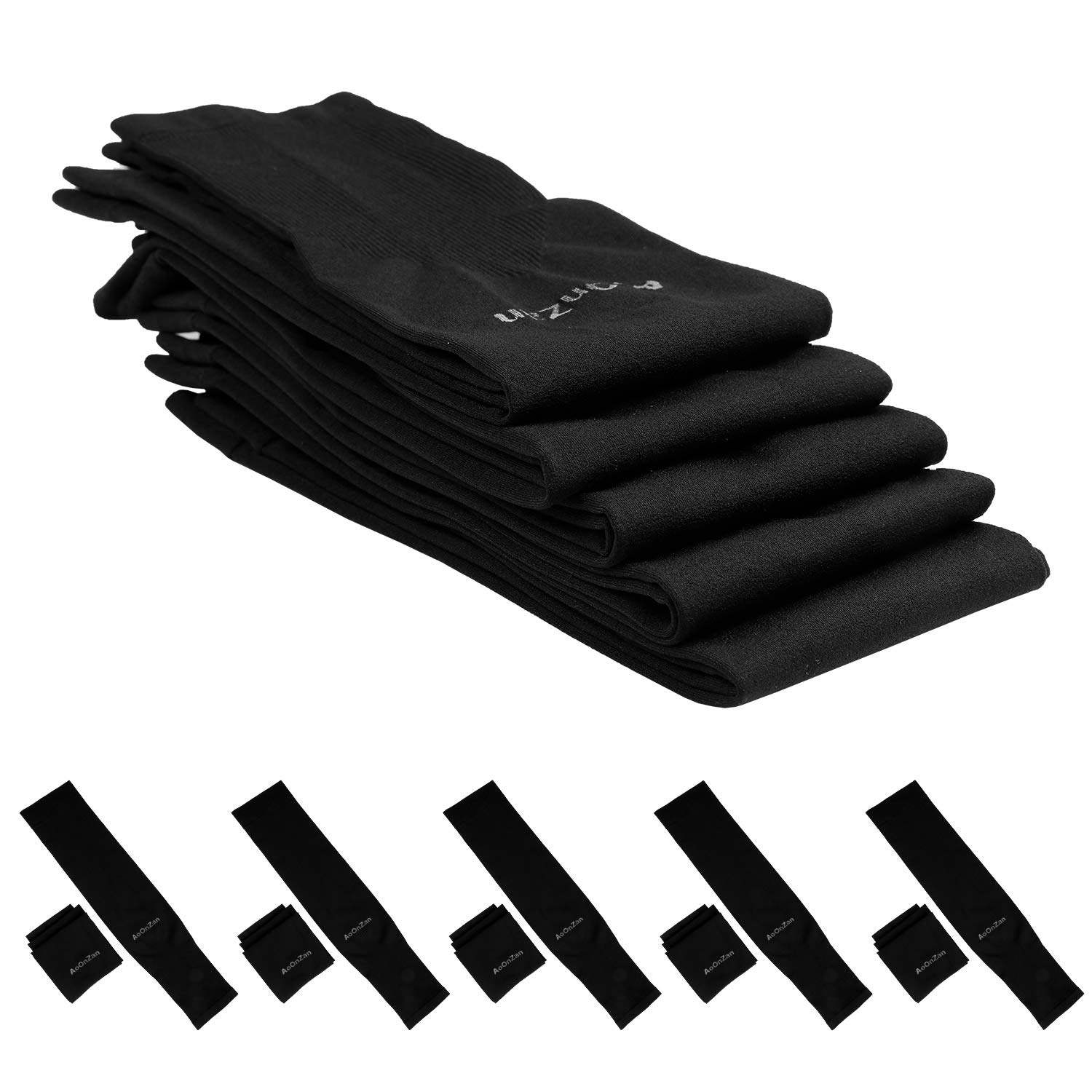 AoOnZan 5 Pairs Black Arm Sleeves UV Sun Protection for Men Women, Cooling Compression Sport Cycling Golf Arm Cover