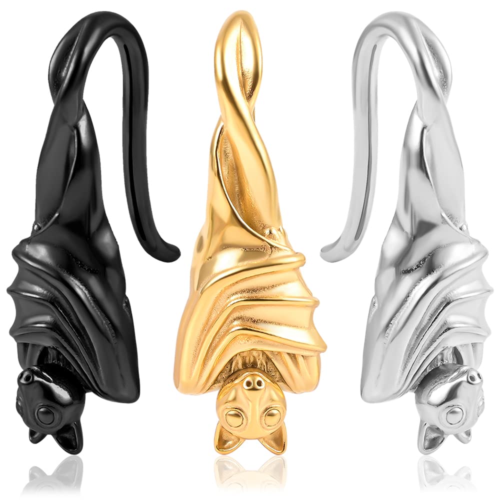 Atomhole 2PCS Bat Ear Weights Hangers 316 Stainless Steel Ear Gauges Hypoallergenic Earrings Expander for Stretching Tunnels Plugs Piercing Body Jewelry