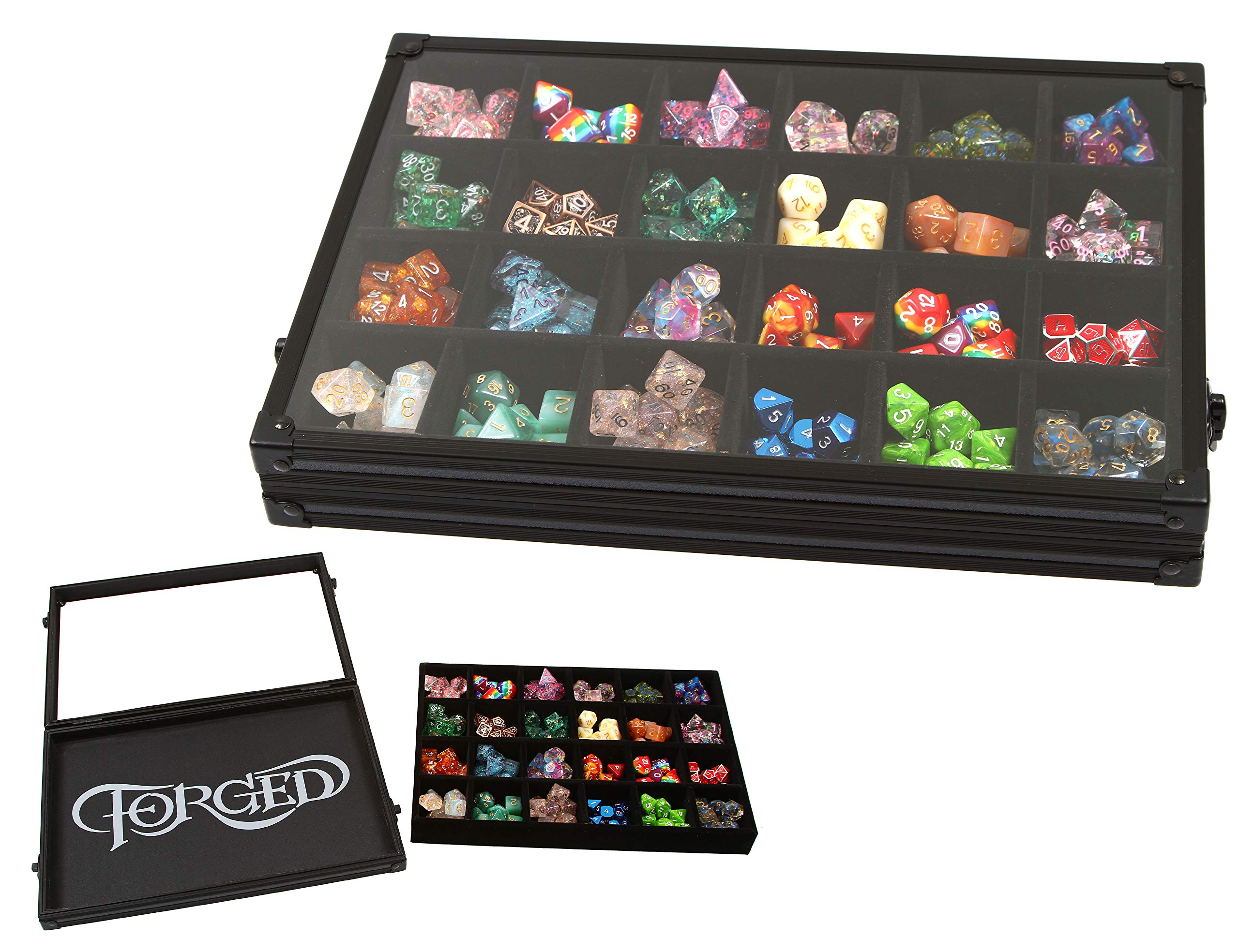 Forged Dice Co. Dice Display Case and Rolling Tray with Removable Divided Dice Tray - Storage Box Holds up to 240 Metal or Plastic Polyhedral Dice Sets - Great for Dice Collectors or RPG D&D Games