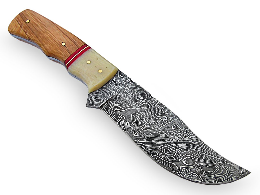 AishaTech Colt Hand Crafted Hunting Knife Damascus Steel Blade Wood Handle