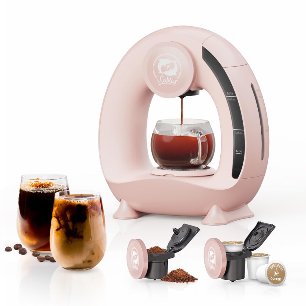 BENFUCHEN Pink Single Serve Coffee Maker For KCup/Ground Coffee, MINI Q Modern 2 in 1 Coffee Machine Personal Mini One Cup Coffee Maker/Tea Brewer With Filter&Adapter, 4-8oz Brew Size