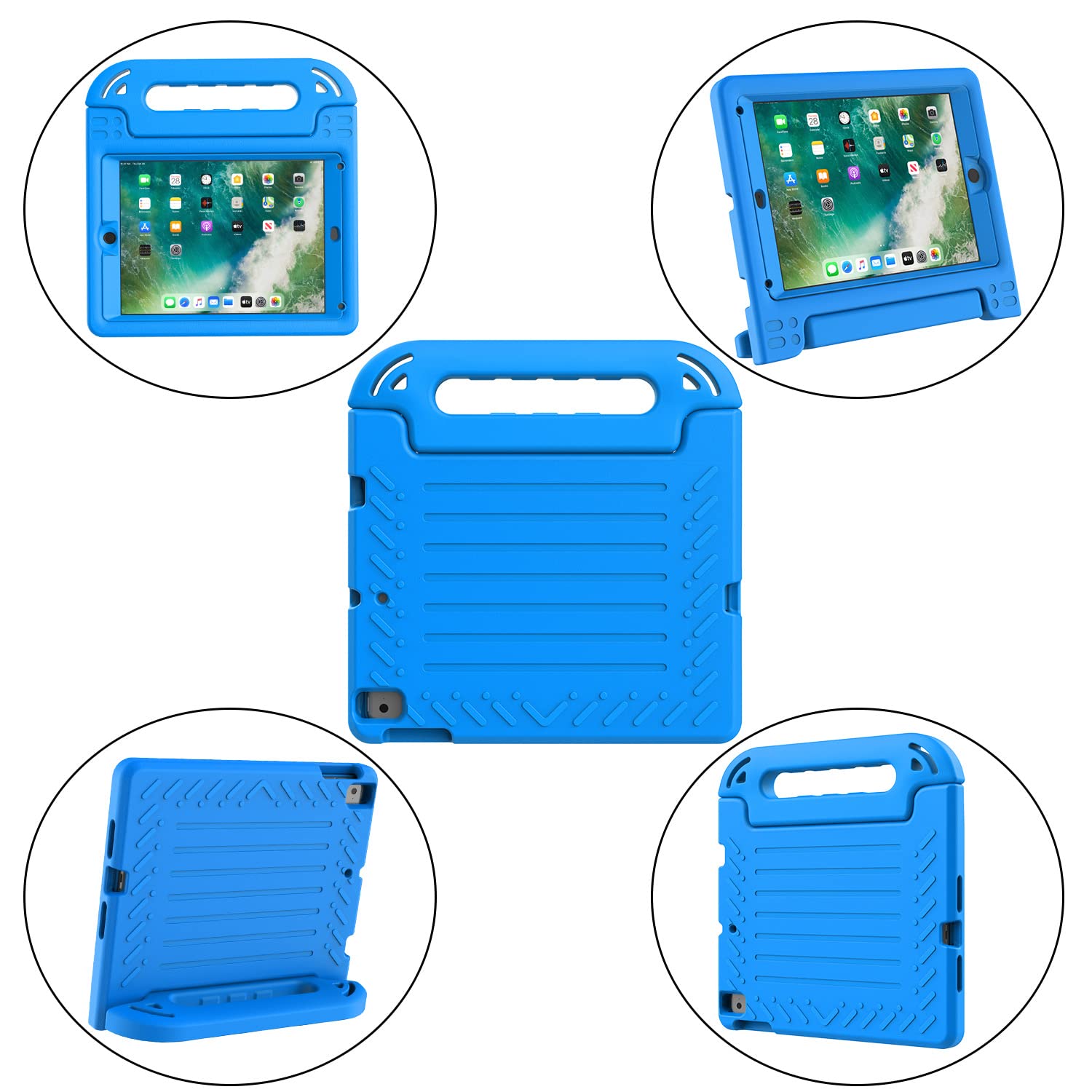 AVAWO iPad 6th/5th Generation Kids Case, iPad 9.7 Case (2017/2018) & Air 2, Built in Screen Protector, Shockproof Handle Stand Kids Protective Case Cover for iPad 9.7 Inch 6th/5th Gen & Air 2, Blue
