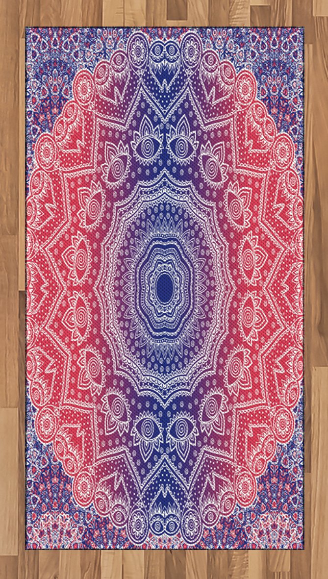 Ambesonne Mandala Area Rug, Hippie Ombre Style Print Infinity and Harmony Culture Inspired Pattern, Flat Woven Accent Rug for Living Room Bedroom Dining Room, 2' 6" x 5', Ruby Royal Blue