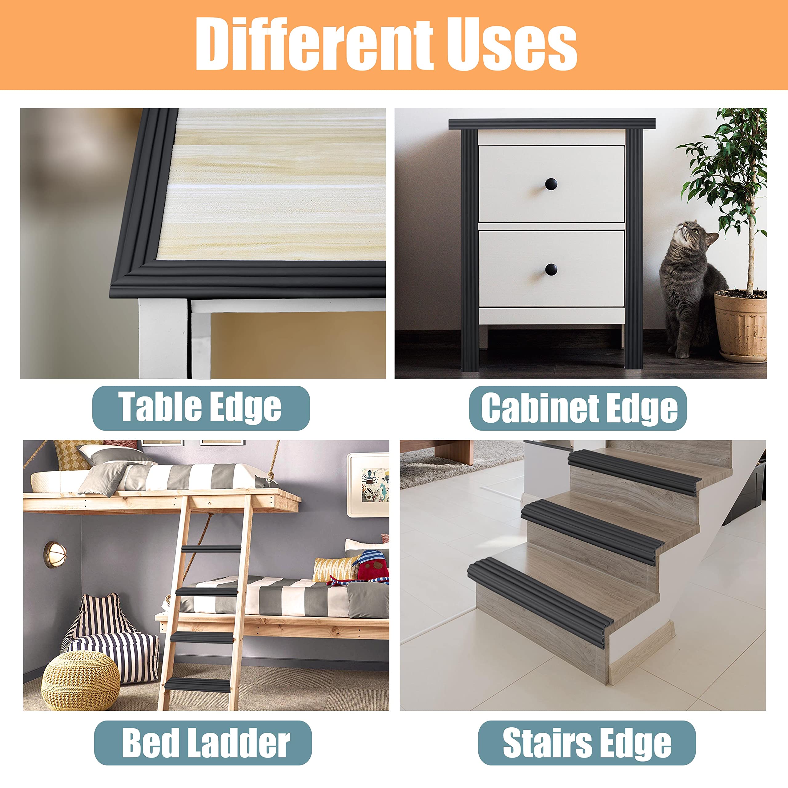 Amerbro Bunk Bed Ladder Pads - PVC Soft Corner Protectors with Strong Adhesive Bunk Bed Ladder Cover for Stair Steps Foot Comfort 6.6 ft (2M) - Grey