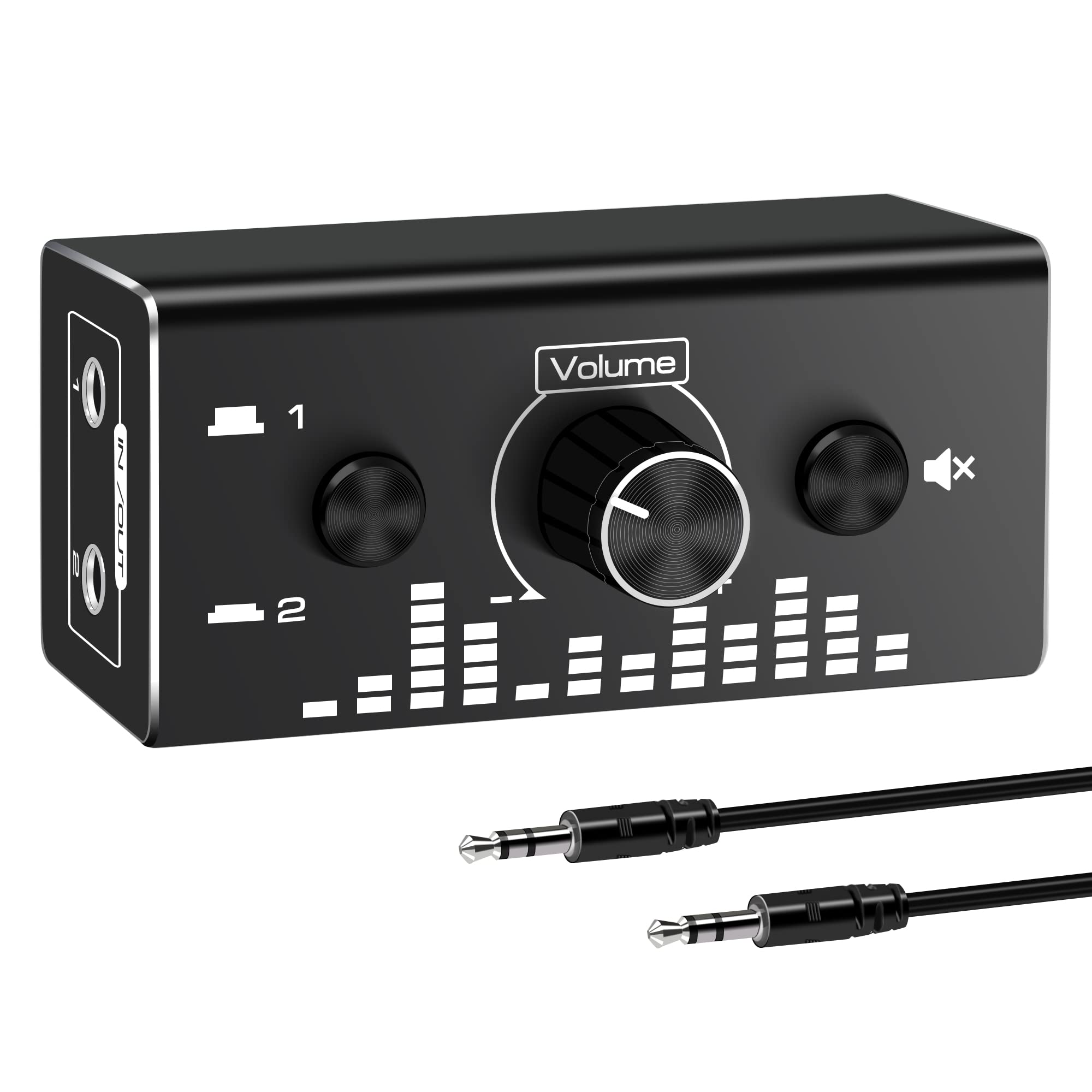 avedio links Audio Switcher Bi-Directional, 2 Way 3.5mm Aux Audio Switch Selector Box, 2 Port Audio Sharing Box, Volume Adjustable, One Key Mute for MP3, Speaker, Headphone, PC (2 in 1 Out/1 in 2 Out)