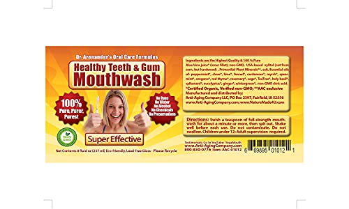 Gum Disease Help, Gum Recession Help -Organic MOUTHWASH -β 100% Pure & Healthy - Organic/nonGMO - Tooth Pain, Sensitivity, Bad Breath, Plaque, Lichen planus.