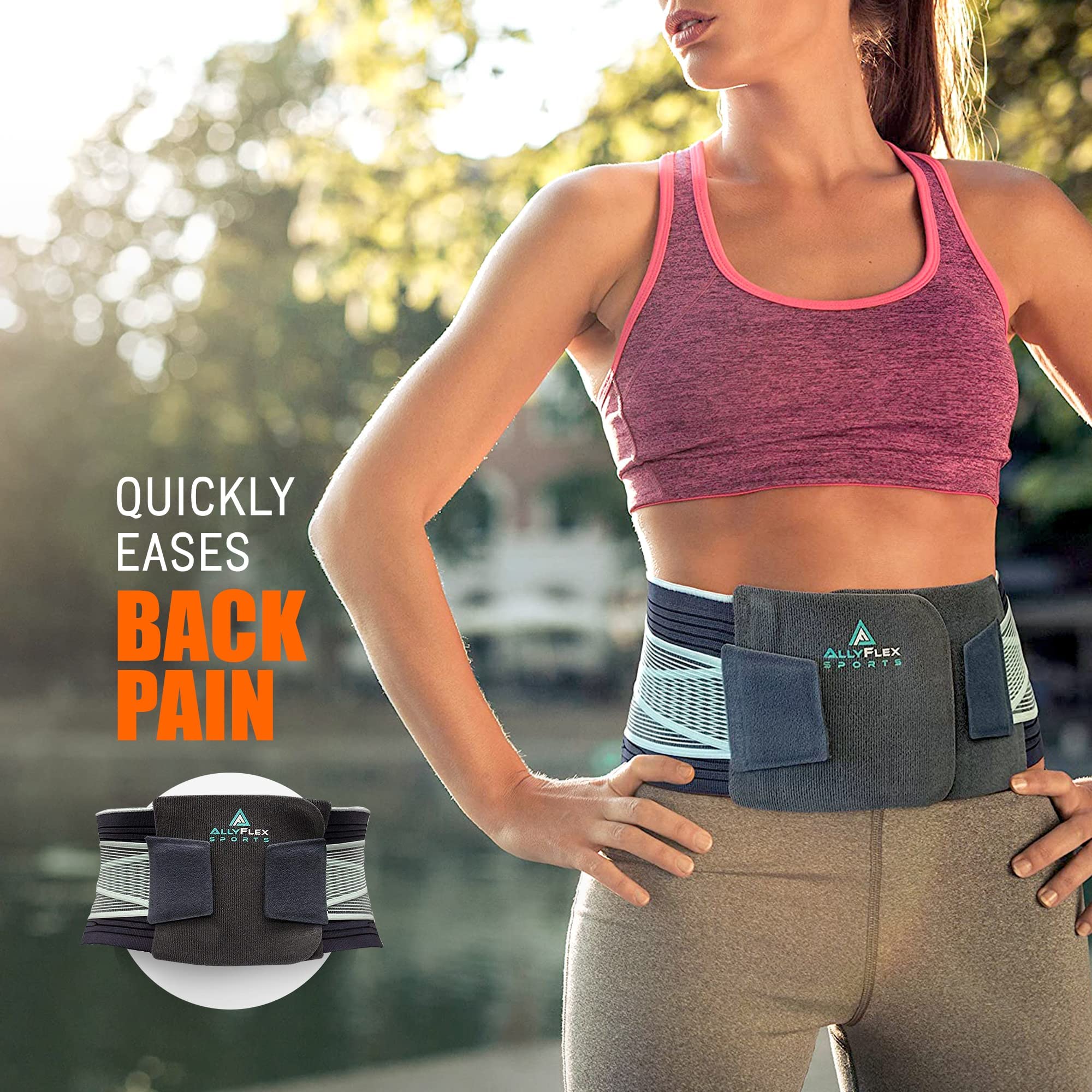 AllyFlex SportsĀ® - Lumbar Support Belt for Women for Back Pain, Slim-Fit Back Brace for Men, Breathable Compression Back Support Brace, 41.5 inches, Medium/Large
