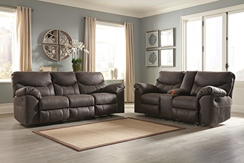 Signature Design by Ashley Boxberg Oversized Faux Leather Manual Pull Tab Reclining Sofa, Dark Brown