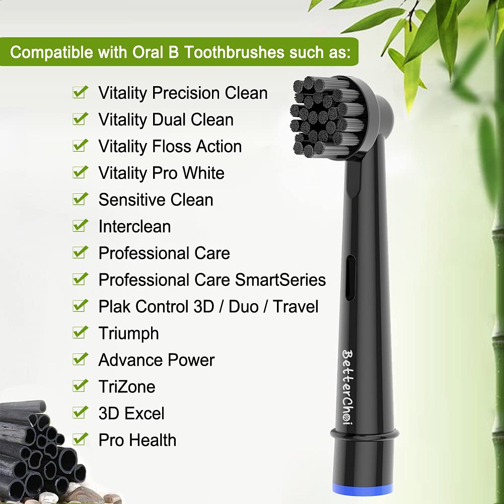 8 Pack Charcoal Brush Heads Compatible with Oral B Electric Toothbrush, Making with Active Charcoal Bristles, Black
