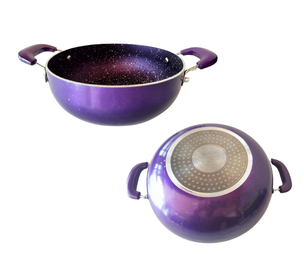 Satre Online and Marketing Mini Aluminium Induction Base Kadhai, Non Stick, Fry Pan - Puple
