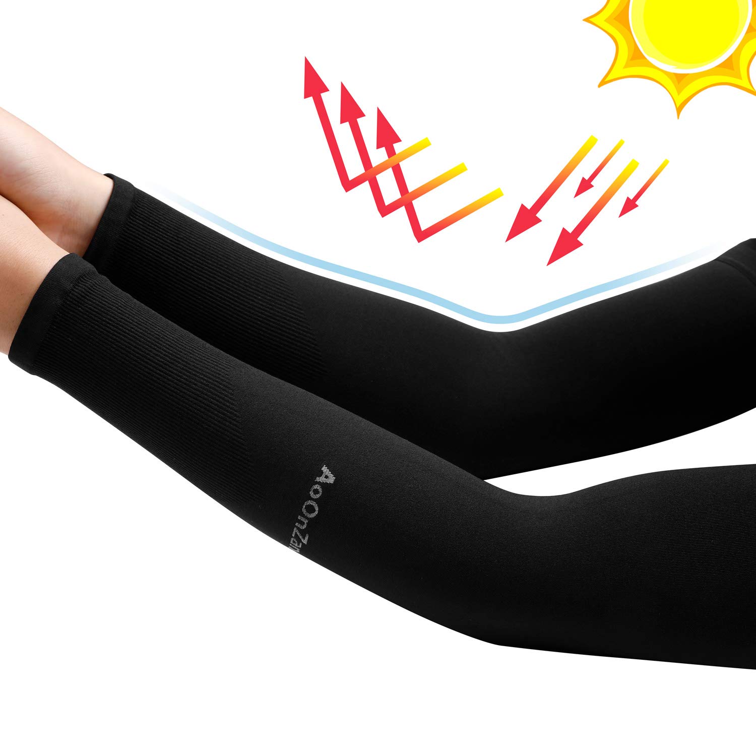 AoOnZan 5 Pairs Black Arm Sleeves UV Sun Protection for Men Women, Cooling Compression Sport Cycling Golf Arm Cover