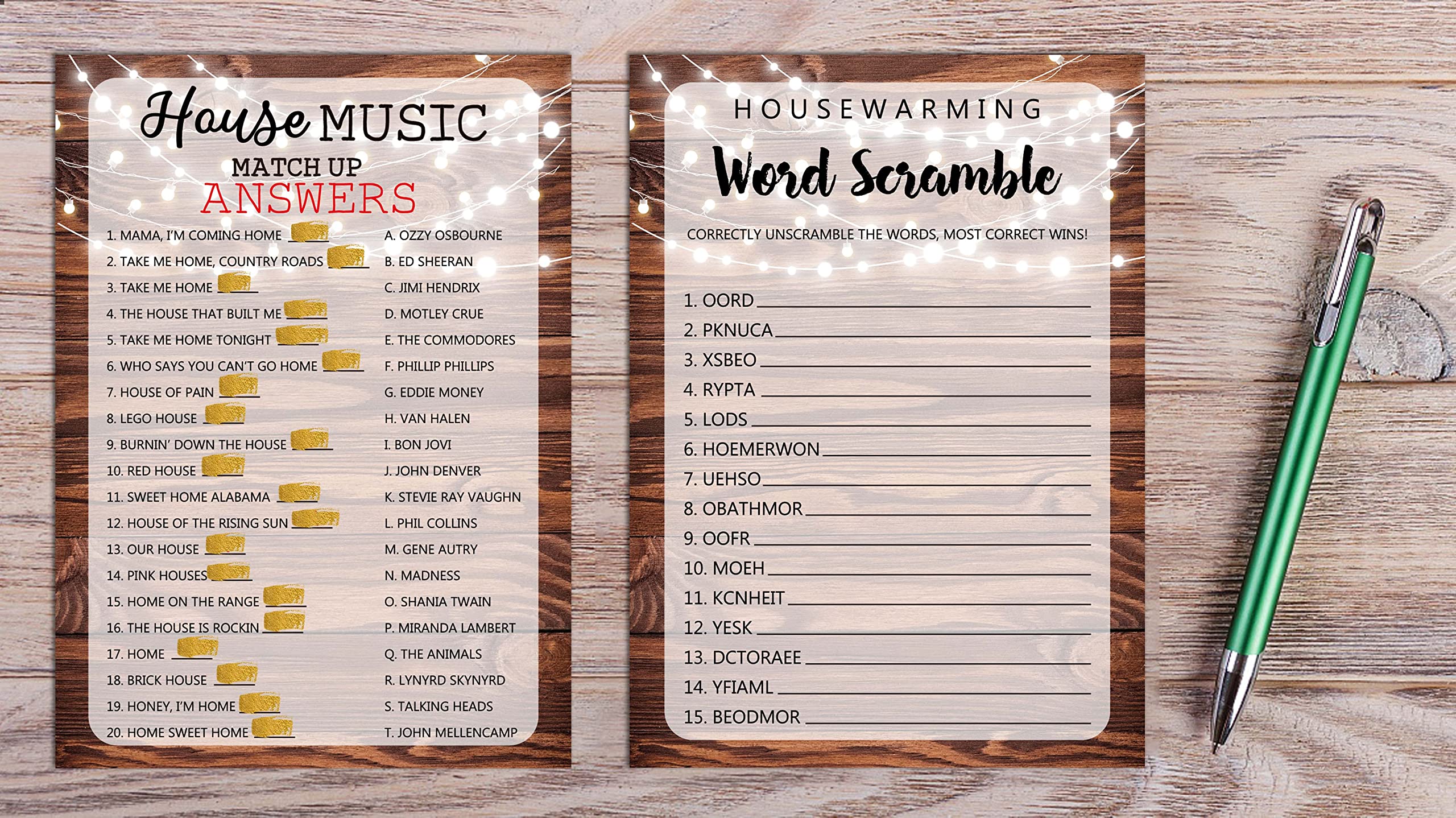 Housewarming Party Games, Word Scramble, Rustic New Home, New House, New Homeowner Party Games Cards, 30 Sheets Each Pack