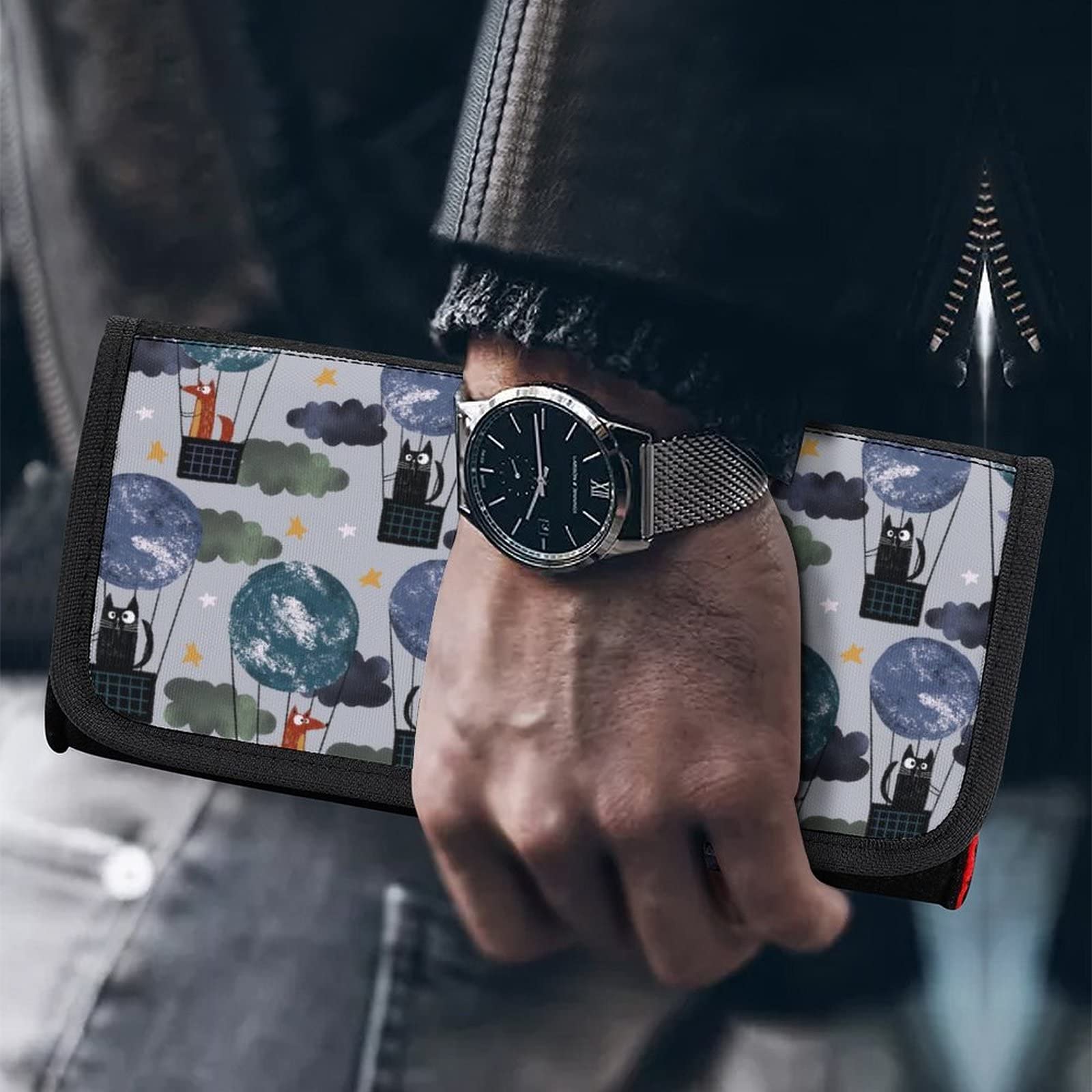 Animals in Balloon on The Sky Carrying Bag Compatible with Switch Protective Case Slim Felt Pouch with 5 Game Cartridges Holders