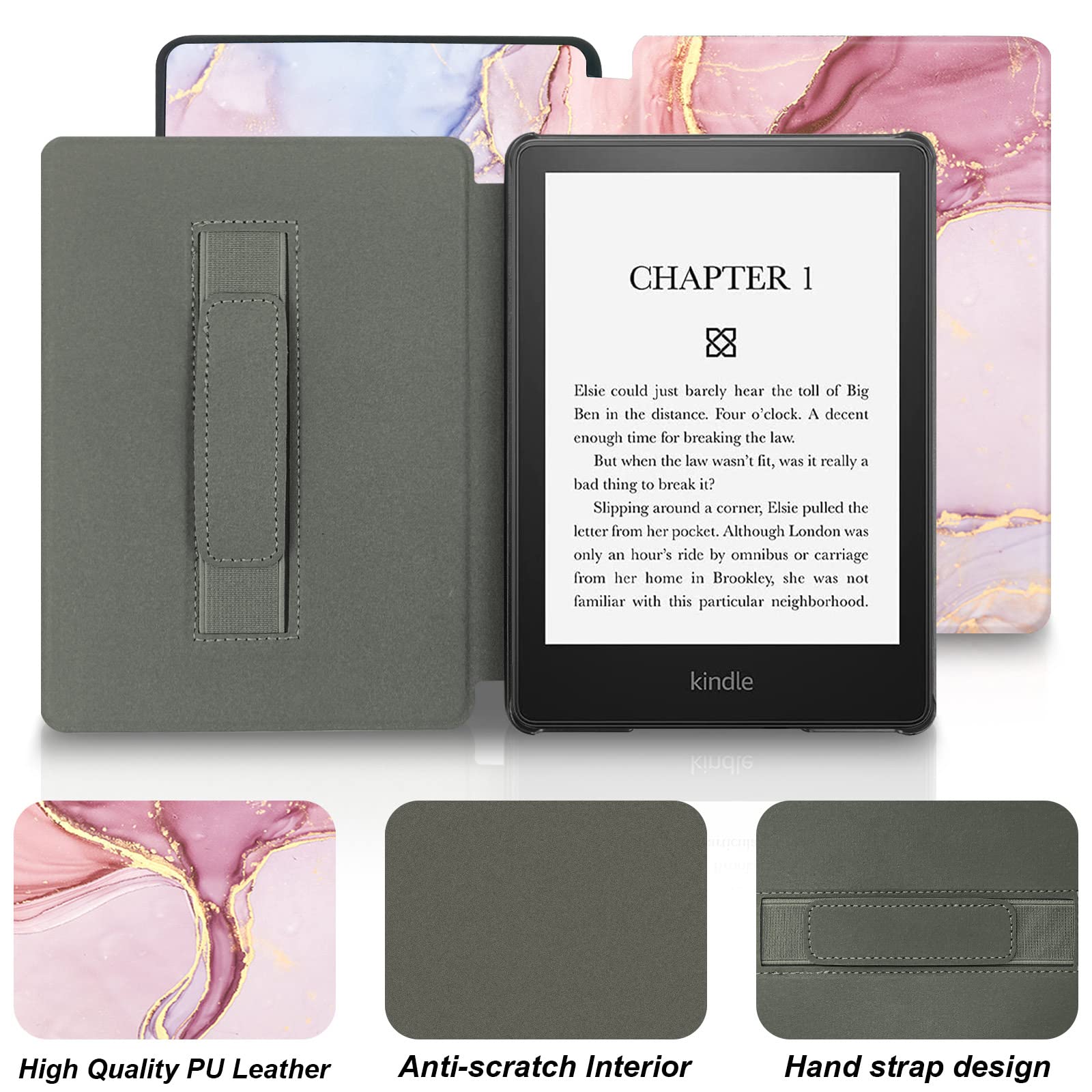 Aippdo Case for 6.8” Kindle Paperwhite 11th Generation 2021- Premium Lightweight Book Cover with Auto Wake/Sleep for Kindle Paperwhite 2021 Signature (Pink Marble)