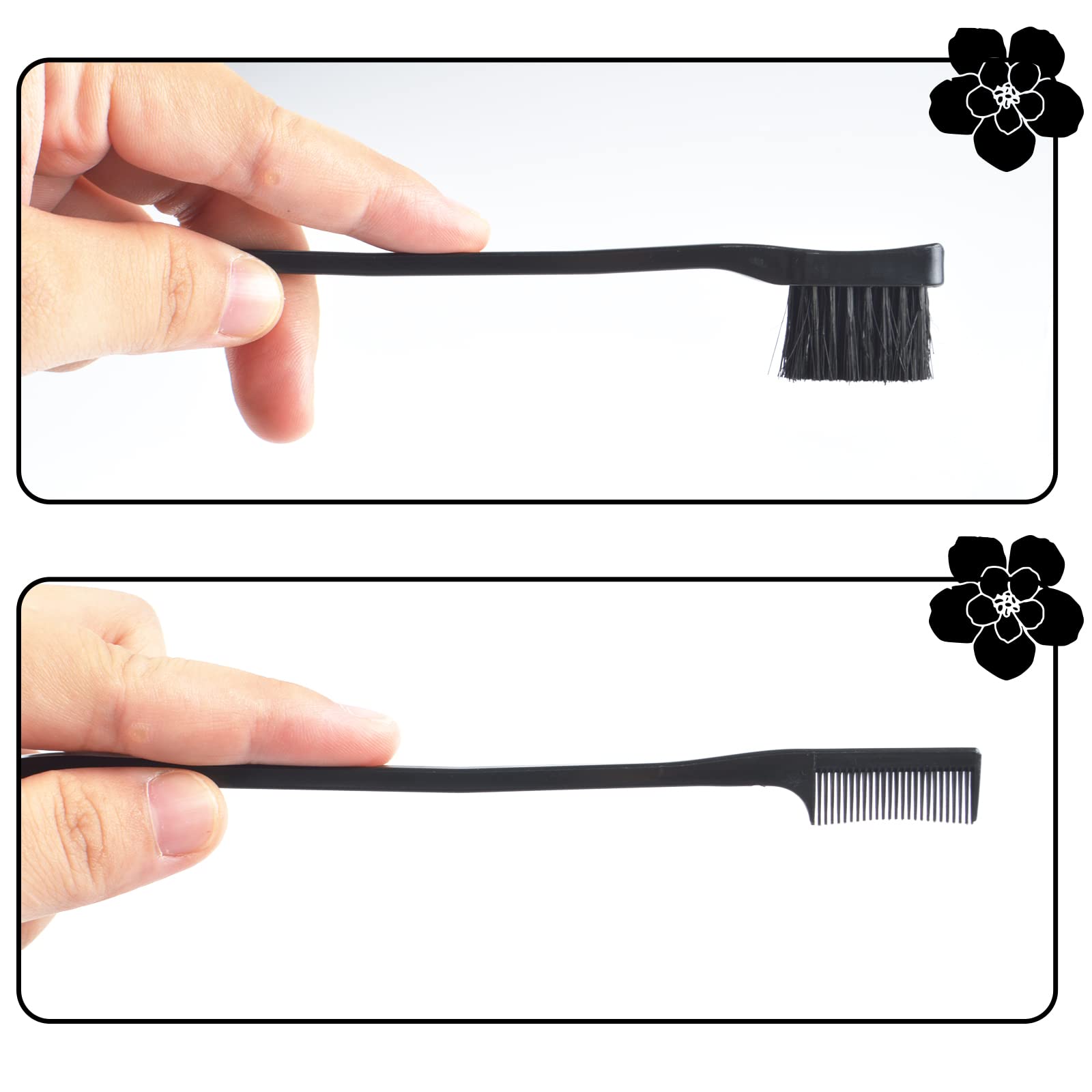 AMMON Edge Brush 2 Pcs Edge Control Brush Edge Comb Hair Edge Brush Double Sided Control Hair Brush Comb Combo Pack Smooth Comb Grooming, Black (2pcs Black)