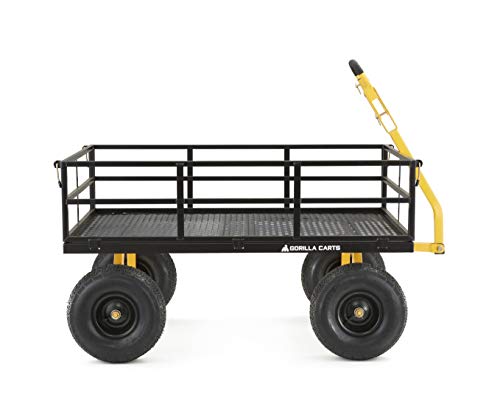 Gorilla Carts GOR1400-COM Steel Utility Cart, Heavy-Duty Convertible 2-in-1 Handle and Removable Sides, 12 cu ft, 1400 lb Capacity, Black