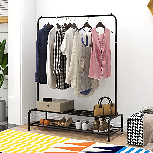 Black Commercial Garment Rack,Closet Garment Rack, Heavy Duty Clothes Storage Organizer for Bedroom, Free-Standing and Closet Organizer and Storage with Hanger Rods Clothes Rack for Hanging Clothes