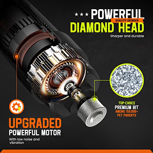 Dog Nail Grinder Upgraded Dog Nail Trimmers Clipper with 2 LED Light, 2 Speed Rechargeable Electric Pet Nail Grinder Quiet Low Noise for Small Medium Large Dogs and Cats