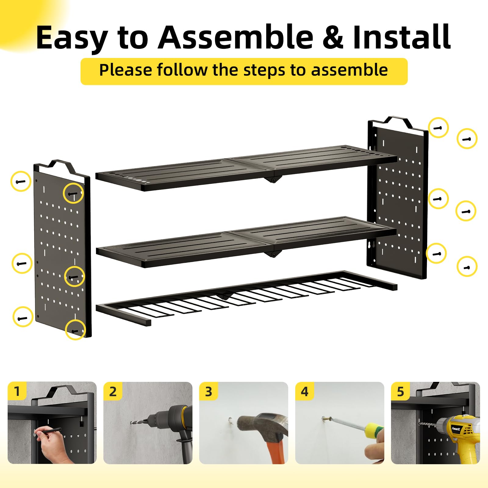 OPENICE Power Tool Organizer, Wall Mount Power Tool Rack with 9 Cordless Drill Holder, 3 Layers Metal Power Tool Organizer - 32 Inches, Black