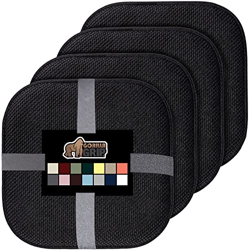 Gorilla Grip Memory Foam Chair Cushions, Comfortable Pads for Dining Room, Kitchen Table, Office Chairs, Stay in Place Backing, Comfortable Microfiber Seat Pad Cushion, Set of 4, 16x16, Black