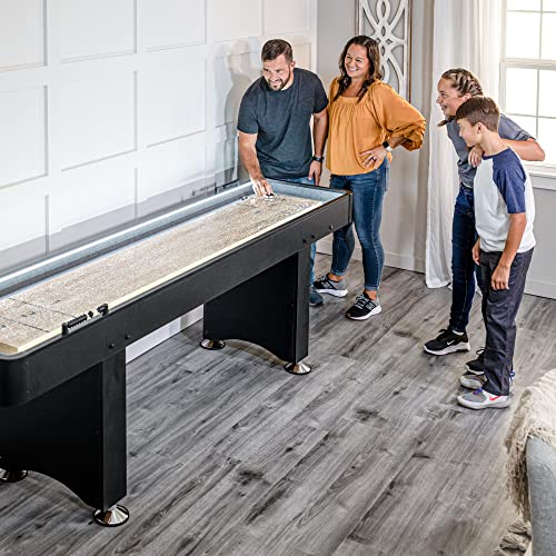 Atomic 9’ LED Shuffleboard Tables with Poly-Coated Playing Surface for Smooth, Fast Puck Action and Pedestal Legs with Levelers for Optimum Stability and Level Play (G04000FE)
