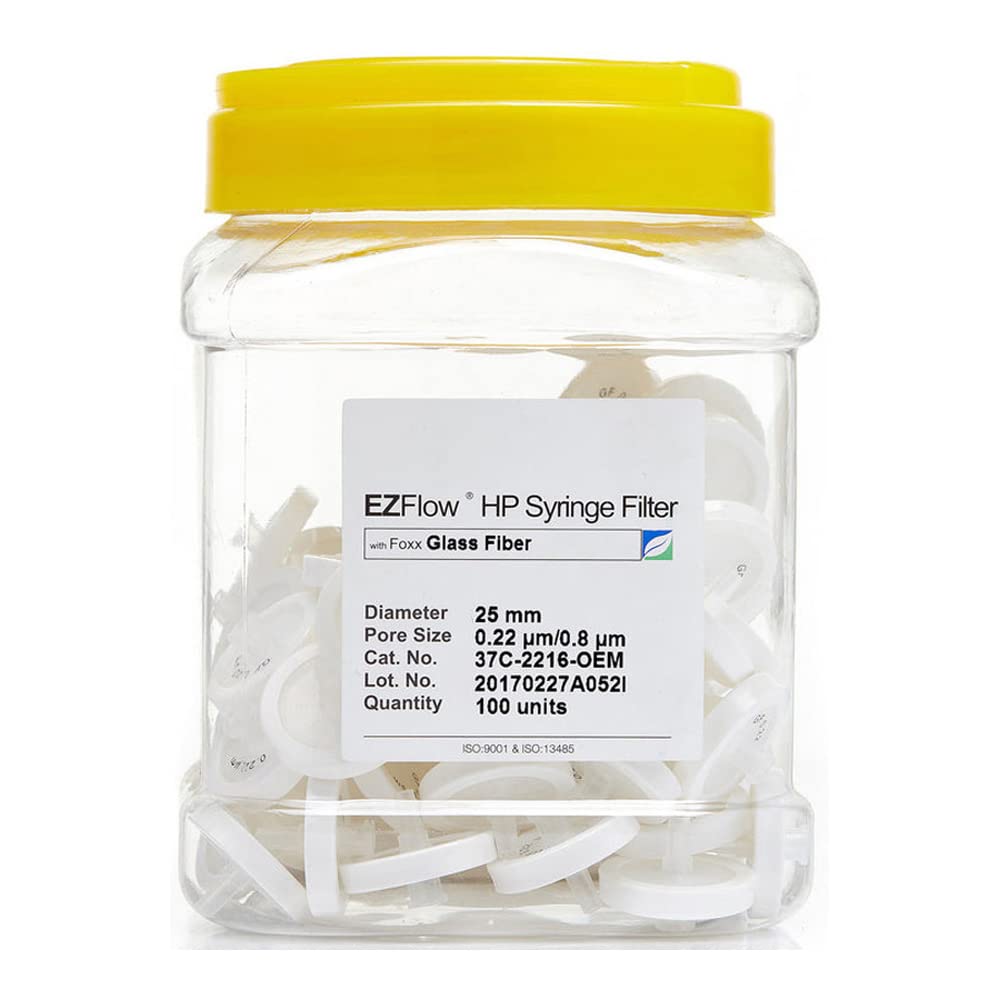 Foxx Life Sciences 37C-2216-OEM Glass Fiber EZFlow Syringe Filter, 25 mm Diameter, .2 Âľm Pore Size (Pack of 100)