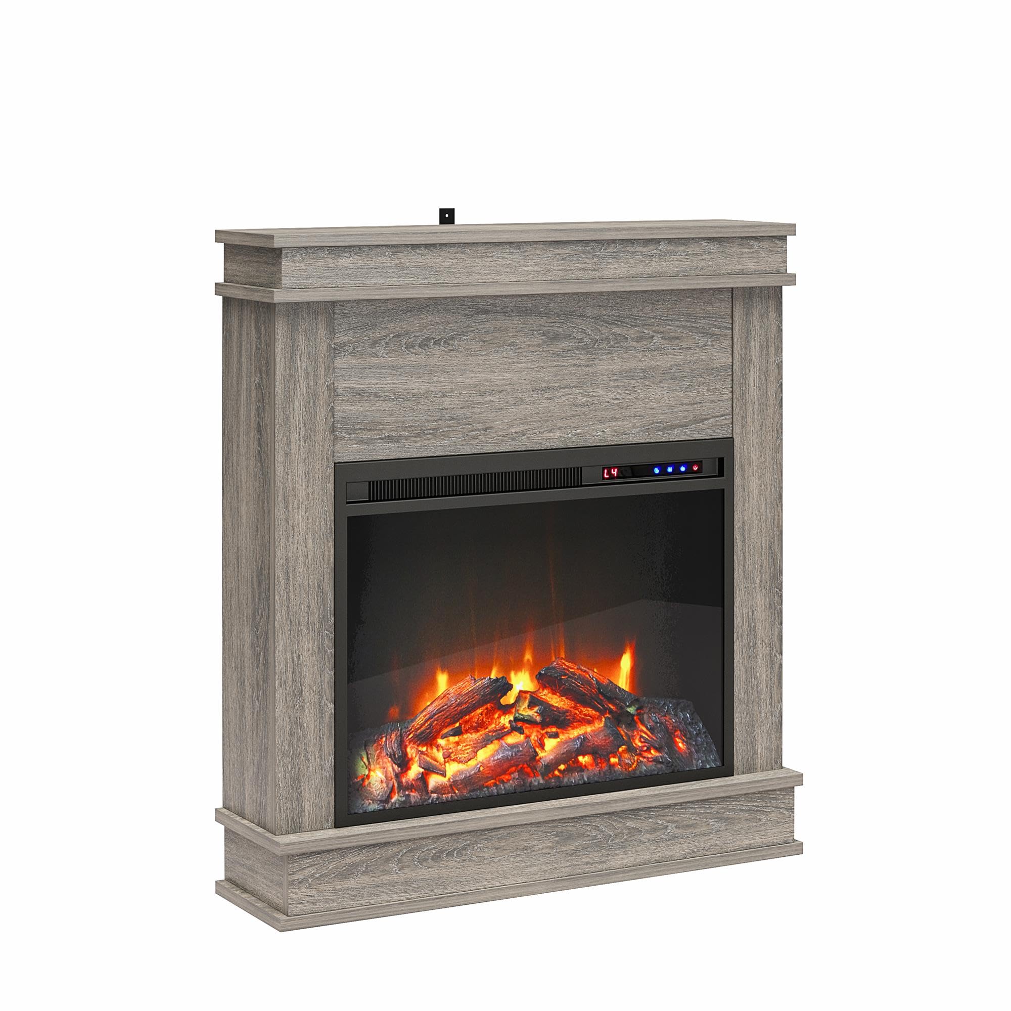 Ameriwood Home Mateo Electric Fireplace with Mantel and Touchscreen Display, Gray Oak