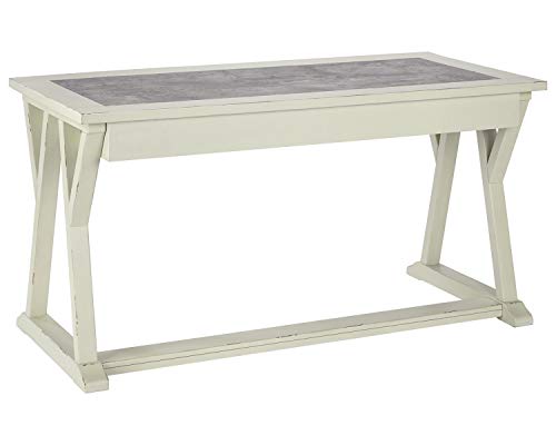 Signature Design by Ashley Jonileene Farmhouse Home Office Desk with Drawers, White & Gray