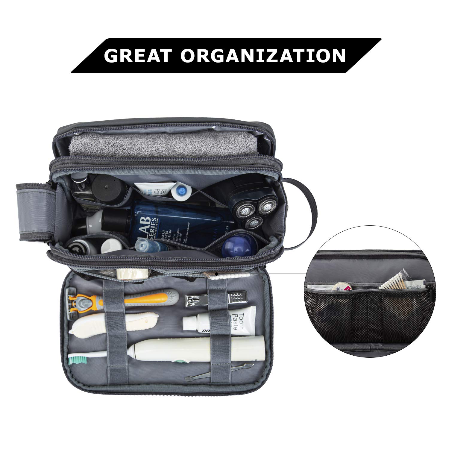 BAGSMART Basic and Update Toiletry Bag for Men, Travel Toiletry Organizer Dopp Kit Water-resistant Shaving Bag for Toiletries Accessories, Black