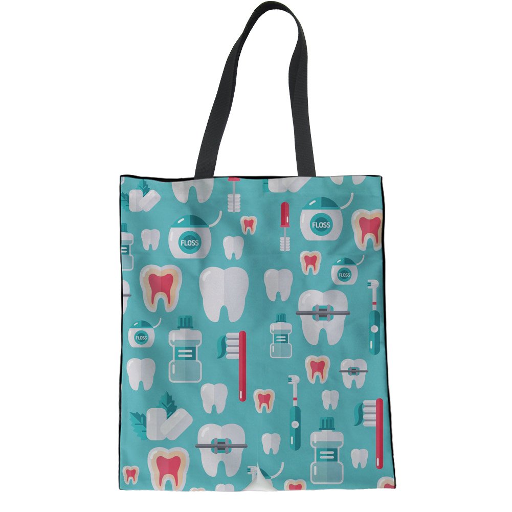 Coloranimal Blue Dentist Pattern Linen Tote Bag for Teenager Girls Handbag