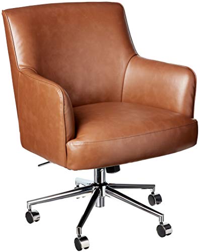 Amazon Brand β Rivet Vegan Leather Adjustable Home Office Chair, 22.8"W, Saddle Brown